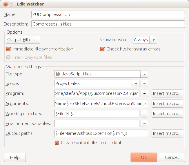 Using YUI Compressor FileWatcher – IDEs Support (IntelliJ Platform) | JetBrains